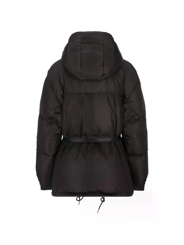 Prada Belted Hooded Puffer Coat - Black