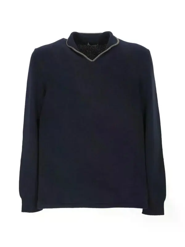 Sease Ellen Pull 2.0 Contrast-trim Polo-collar Sweater - Blue