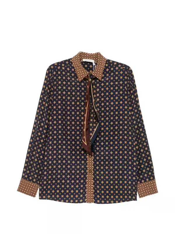 Zimmermann Geometric-print Tie-neck Shirt - Blue