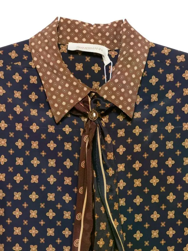 Zimmermann Geometric-print Tie-neck Shirt