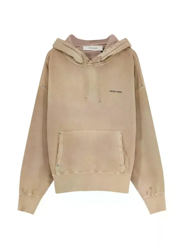 GOLDEN GOOSE Distressed Logo-print Hoodie - Neutrals