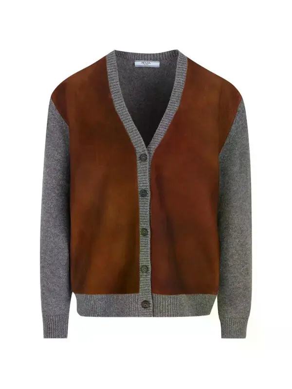 Prada Suede-panelled Virgin-wool Cardigan