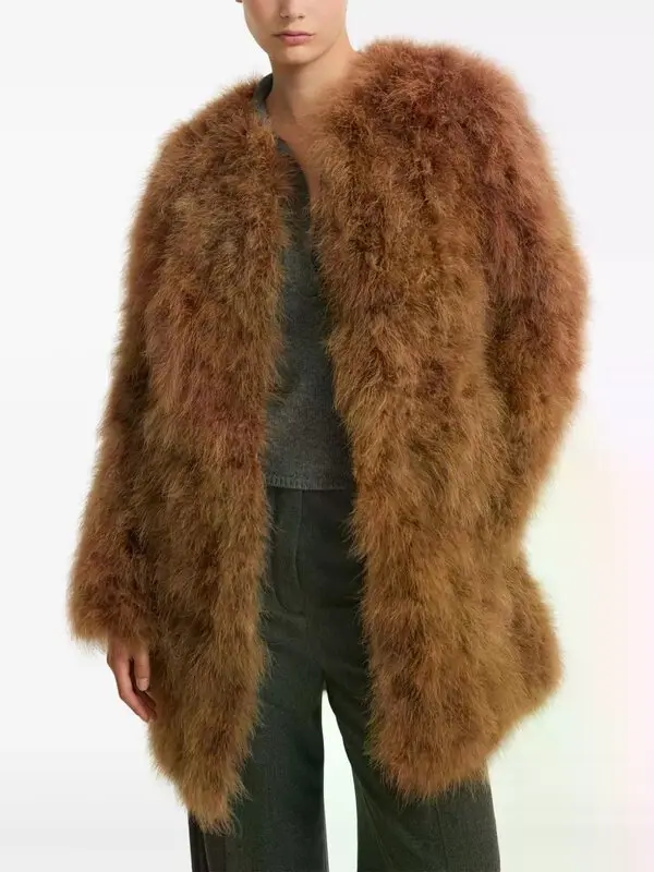 YVES SALOMON Feather-detailing Coat - Brown