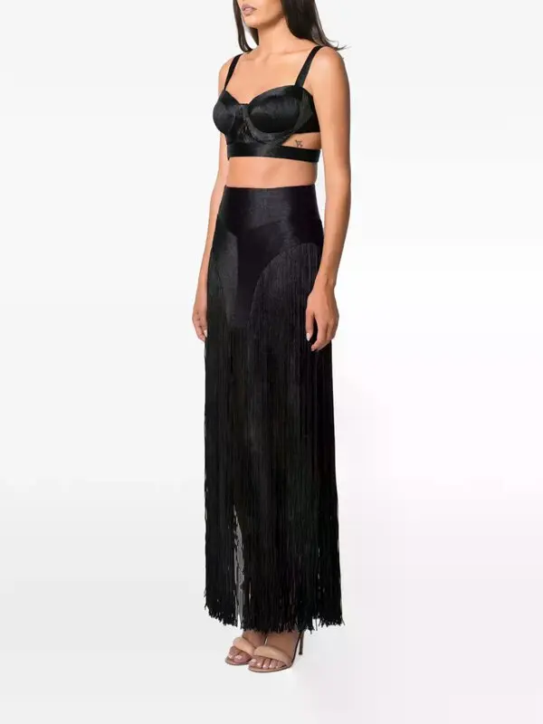 NORINA ST Fringe-trimmed Cutout Skirt Set - Black