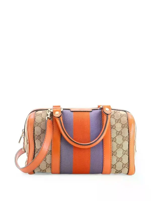 Gucci Vintage Web Boston Bag Gg Canvas Small Satchel - Brown