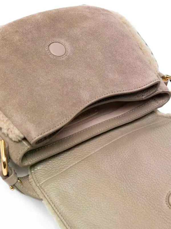 COCCINELLE Shearling-trim Suede Shoulder Bag