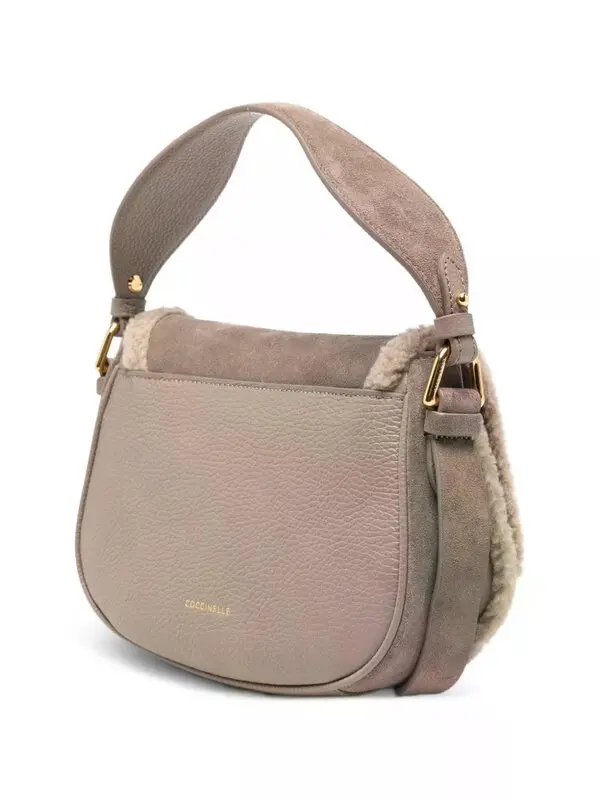 COCCINELLE Shearling-trim Suede Shoulder Bag