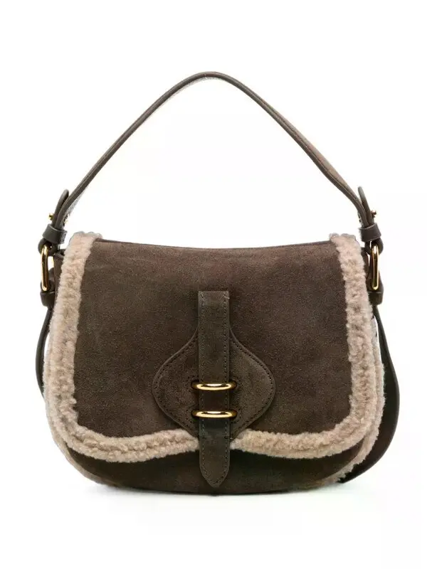 COCCINELLE Shearling-trim Suede Shoulder Bag - Brown