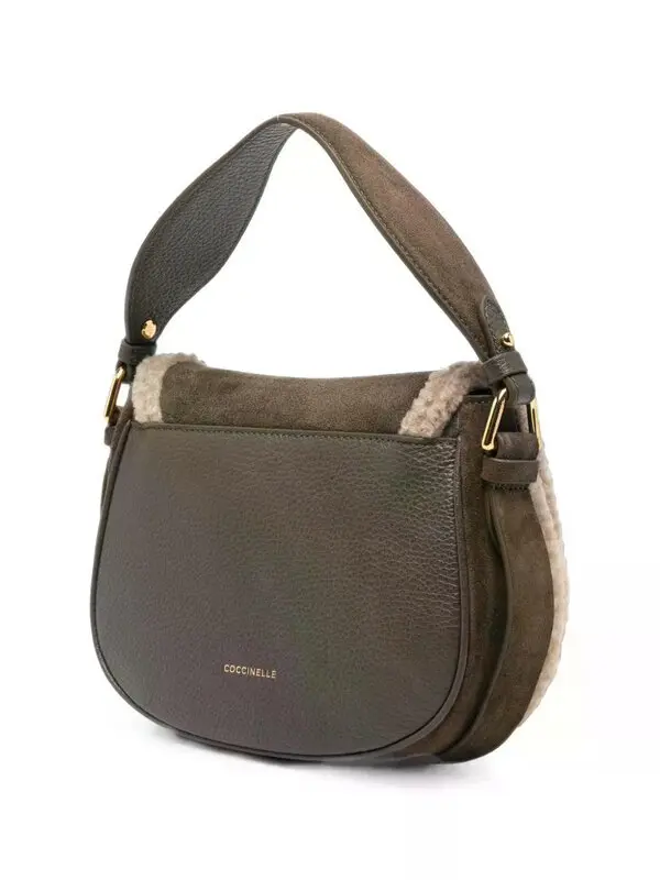 COCCINELLE Shearling-trim Suede Shoulder Bag