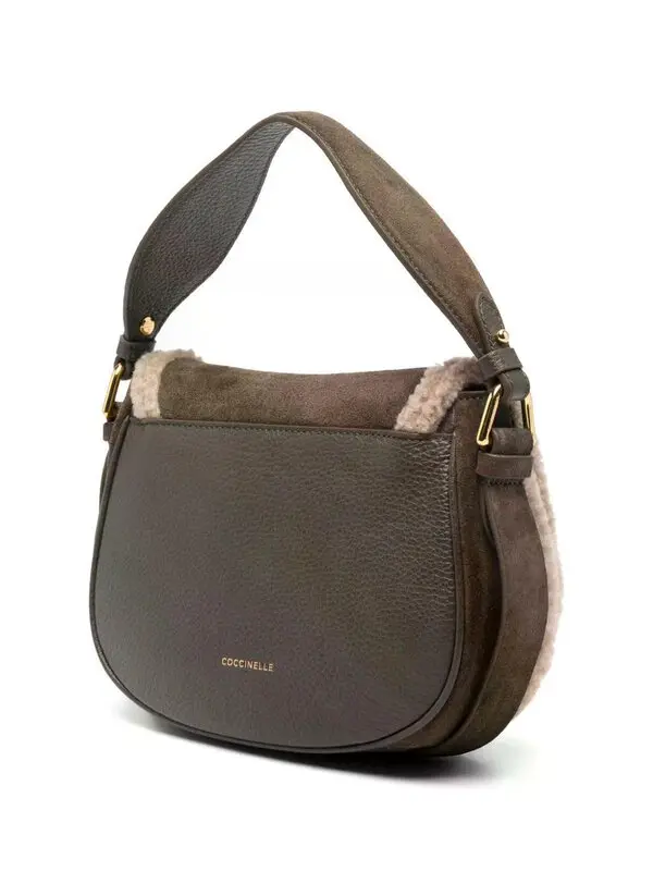 COCCINELLE Shearling-trim Suede Shoulder Bag