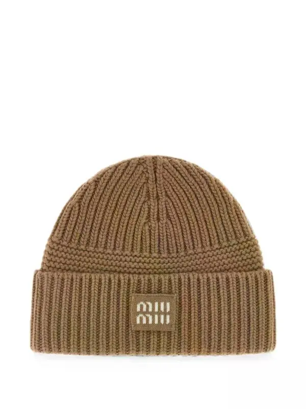 Miu Miu Camel Wool Blend Beanie Hat - Neutrals