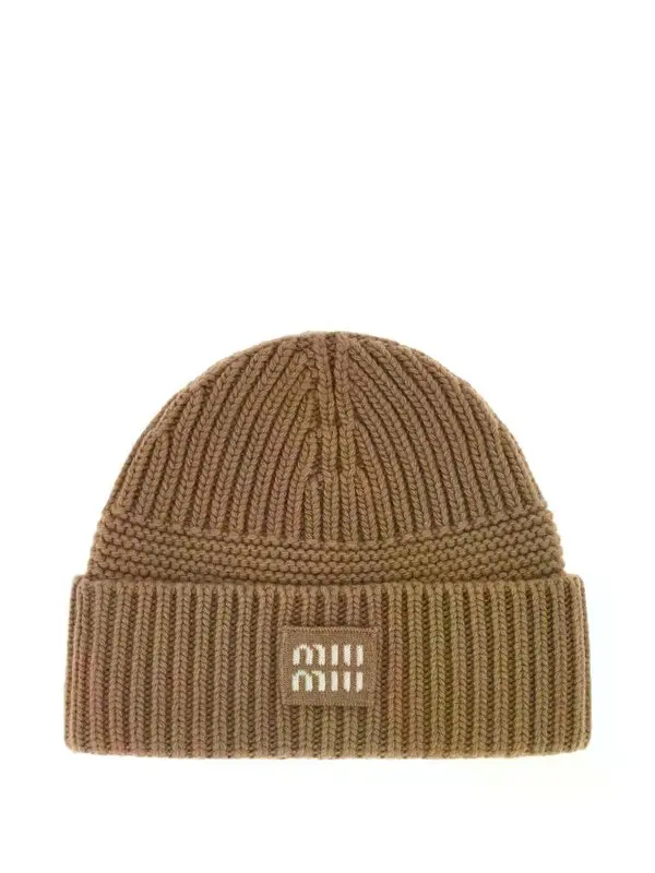 Miu Miu Wool Blend Beanie Hat - Neutrals