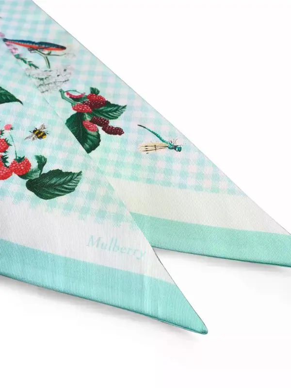 Mulberry Gingham-print Floral Scarf