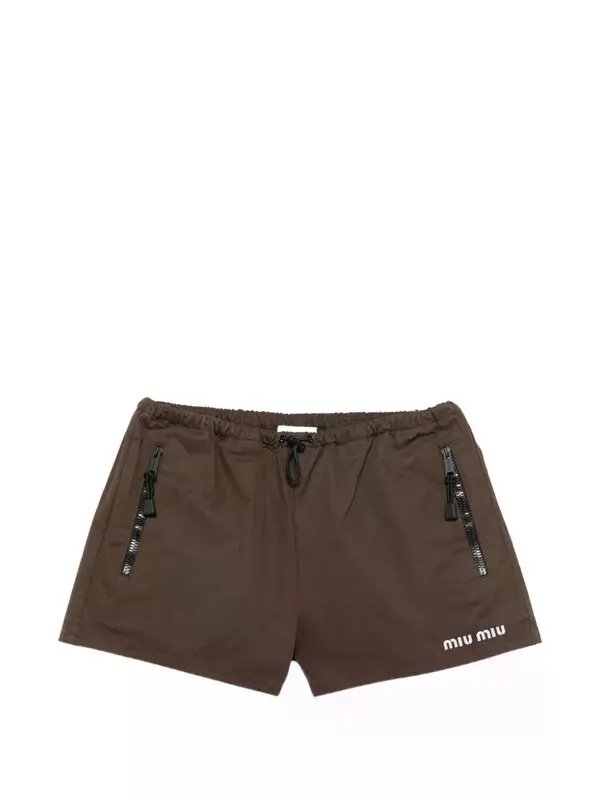 Miu Miu Logo-embroidered Gabardine Shorts - Brown
