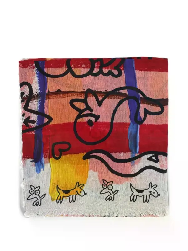 Destin Graphic-print Frayed Scarf