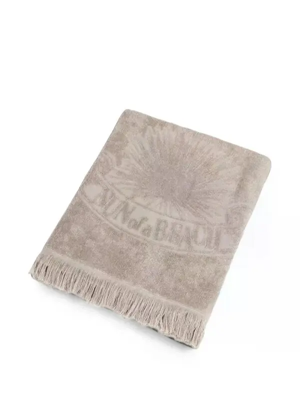 SUN OF A BEACH Logo-embossed Fringed Beach Towel - Neutrals