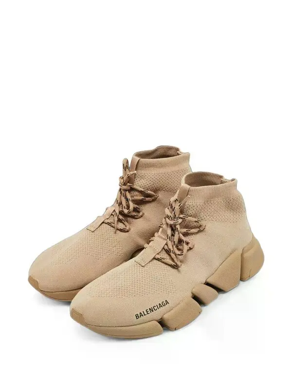 Balenciaga Beige Knit Speed Lace-up Sneakers