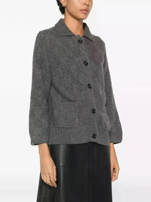 ALLUDE Checkerboard-knit Cardigan - Grey