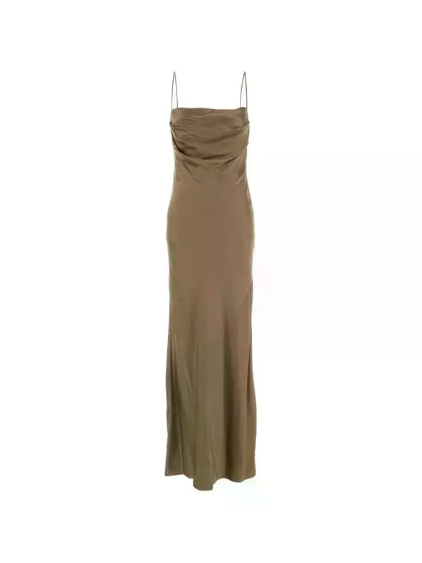 Saint Laurent Backless Cowl Dress In Silk Satin - Brown