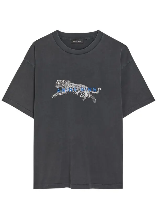 ANINE BING Cade Leopard Cotton T-shirt - Black