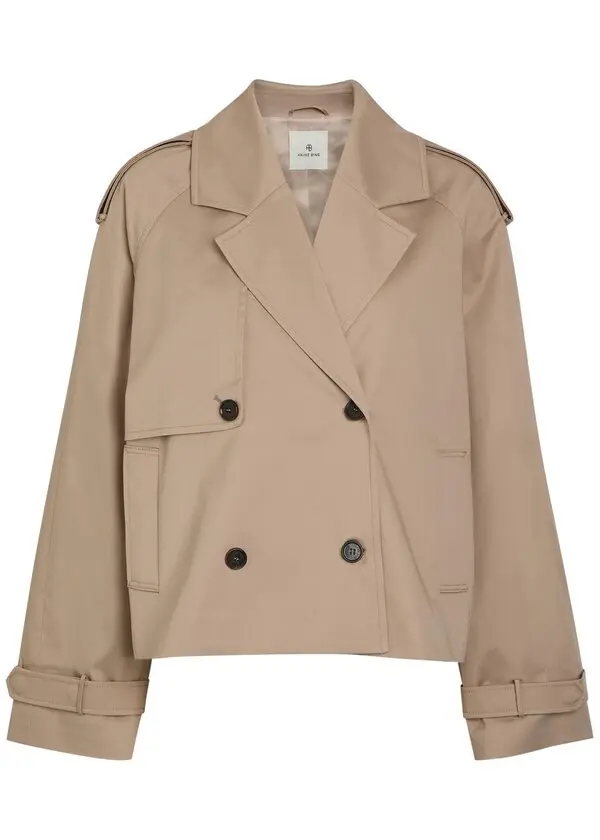 ANINE BING Rickie Cropped Stretch-cotton Trench - Beige