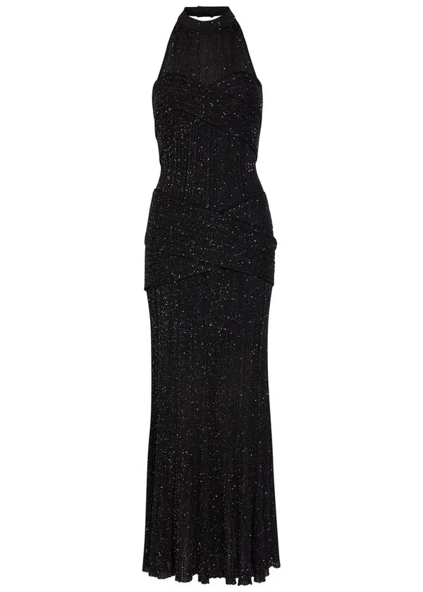 Balmain Sequin-embellished Fine-knit Maxi Dress