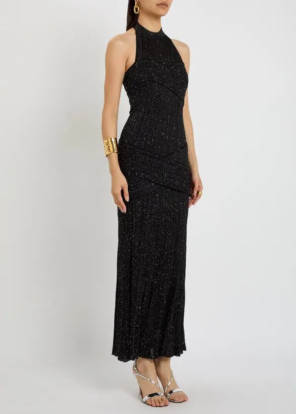Balmain Sequin-embellished Fine-knit Maxi Dress