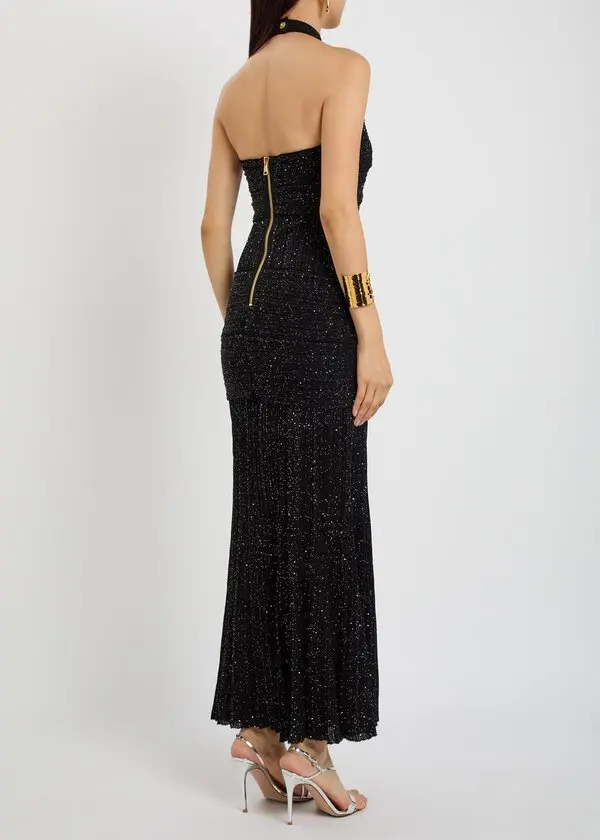 Balmain Sequin-embellished Fine-knit Maxi Dress