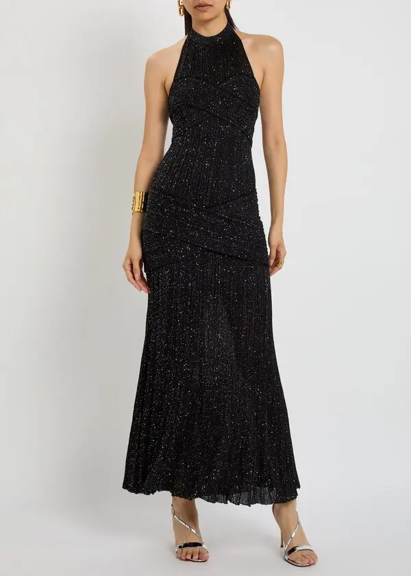 Balmain Sequin-embellished Fine-knit Maxi Dress