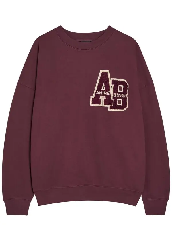 ANINE BING Miles Logo-appliquéd Cotton Sweatshirt - Dark Red