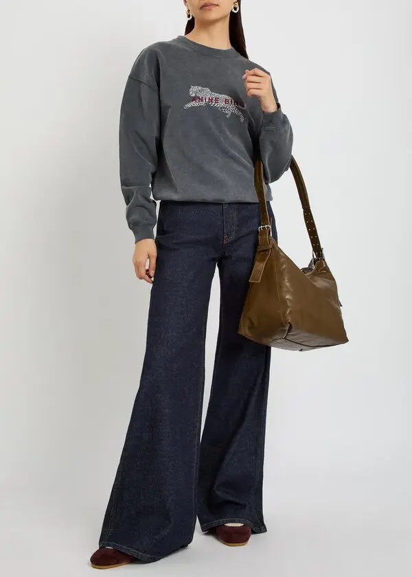 ANINE BING Spencer Leopard Cotton Sweatshirt