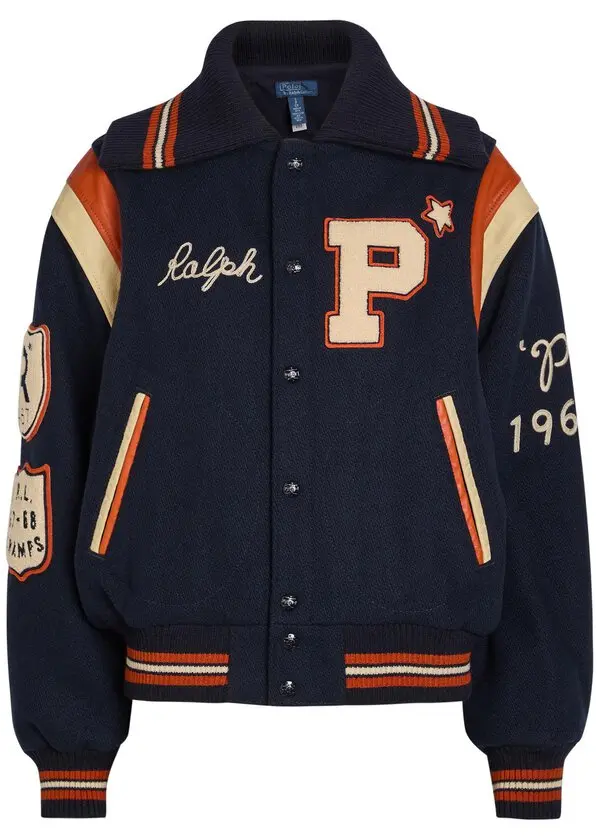 Polo Ralph Lauren Appliquéd Wool-blend Varsity Jacket - Navy