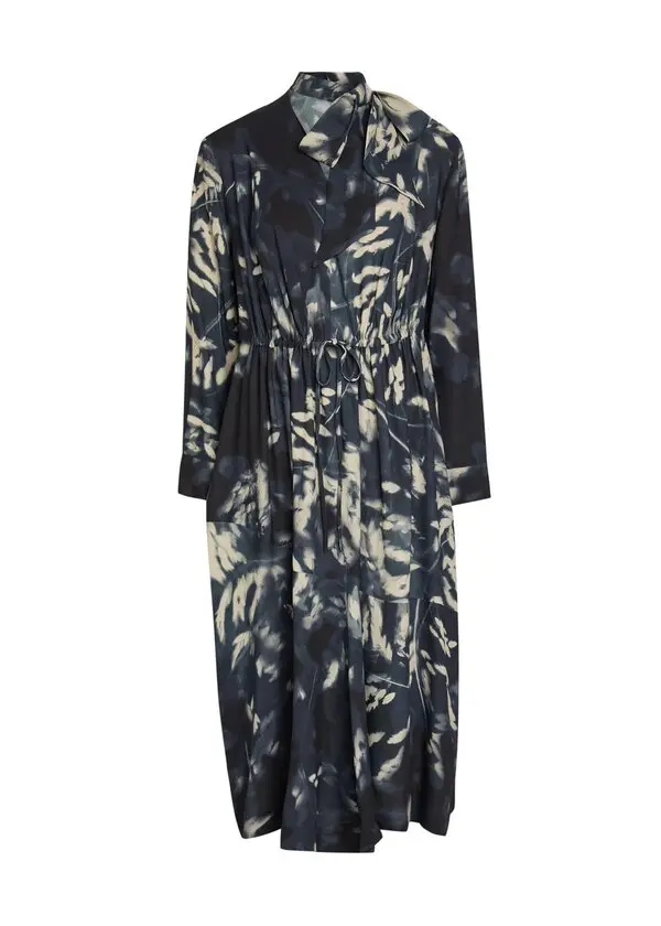 High Skive Printed Crepe Midi Shirt Dress