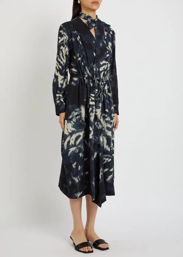 High Skive Printed Crepe Midi Shirt Dress