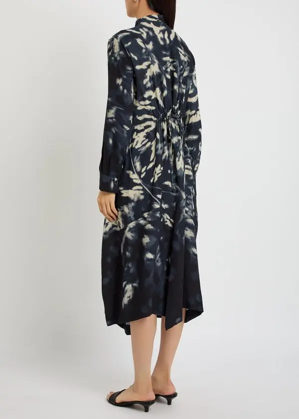 High Skive Printed Crepe Midi Shirt Dress