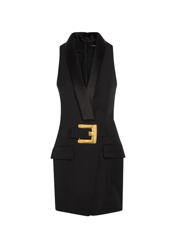 Balmain Tailored Buckle Wool Mini Dress