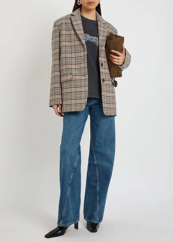 ANINE BING Quinn Checked Oversized Blazer