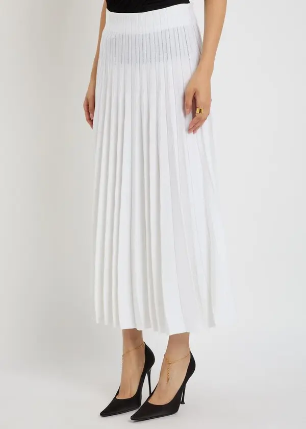 Balmain Pleated Close-knit Midi Skirt
