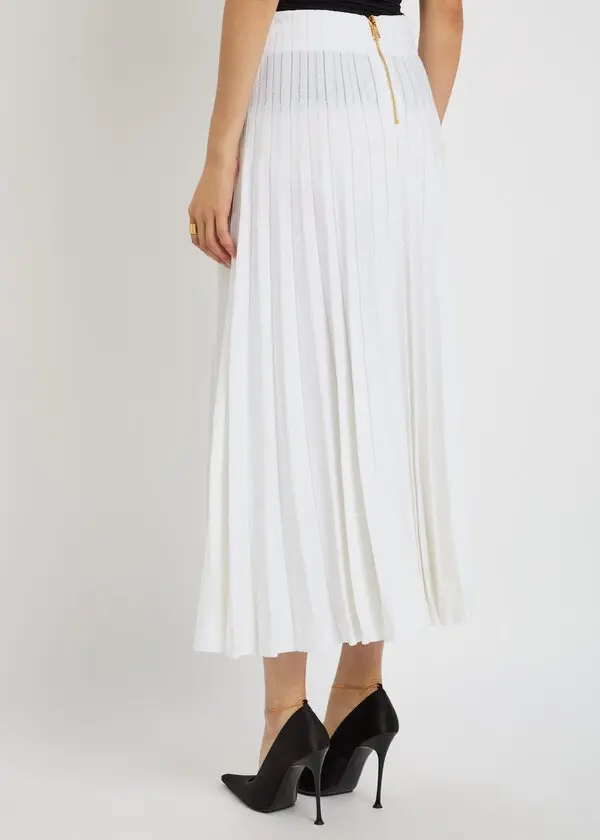 Balmain Pleated Close-knit Midi Skirt