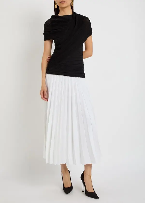 Balmain Pleated Close-knit Midi Skirt