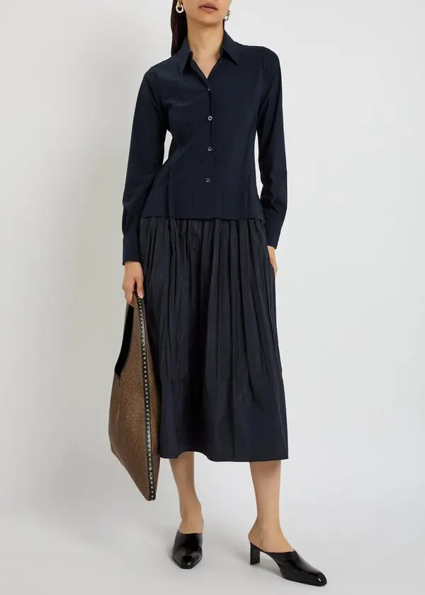High Stretch-nylon Midi Shirt Dress