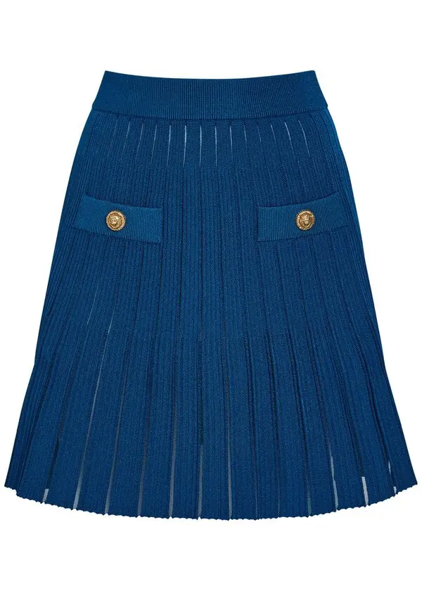Balmain Ribbed Fine-knit Mini Skirt - Blue