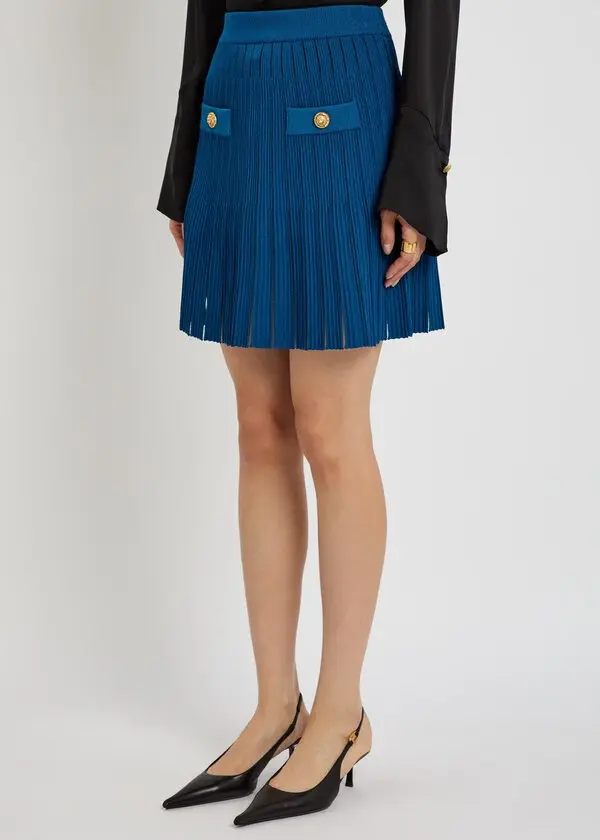 Balmain Ribbed Fine-knit Mini Skirt - Blue