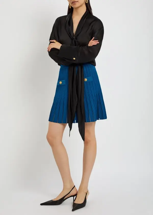Balmain Ribbed Fine-knit Mini Skirt - Blue