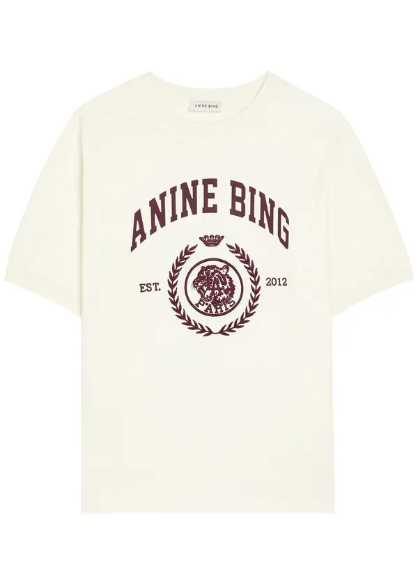 ANINE BING Jaylin Logo Cotton T-shirt - Cream