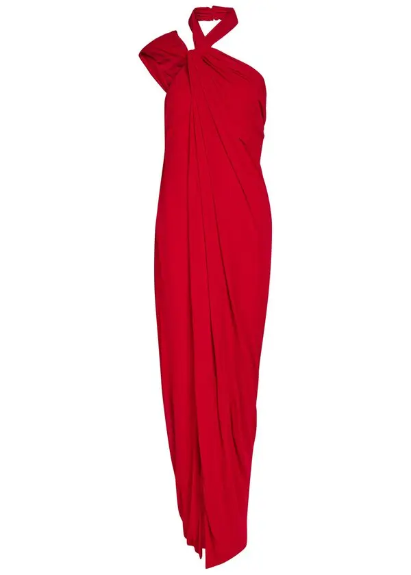 Balmain Cross-neck Draped Chiffon Maxi Dress
