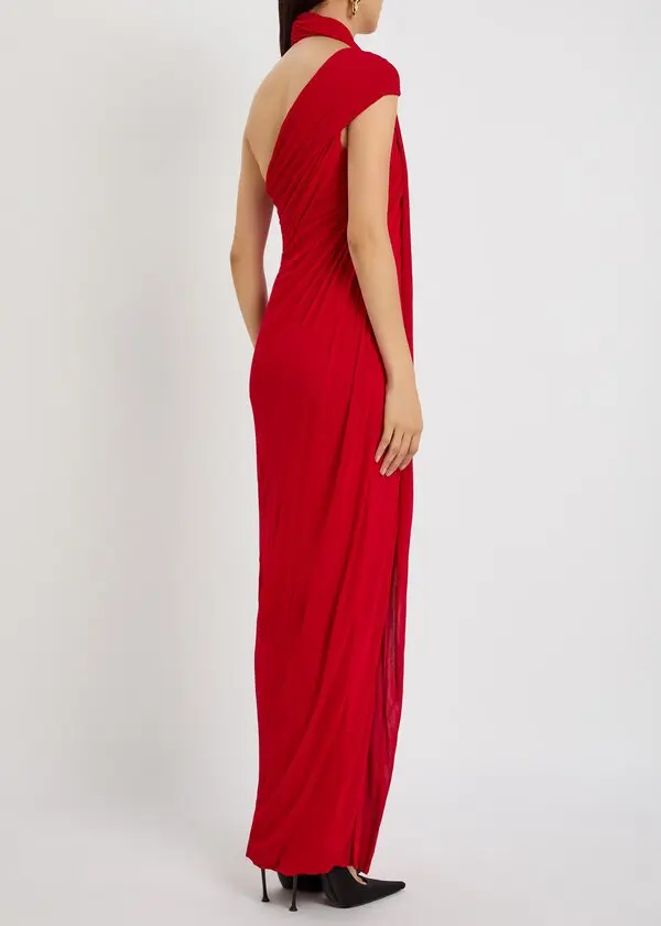 Balmain Cross-neck Draped Chiffon Maxi Dress