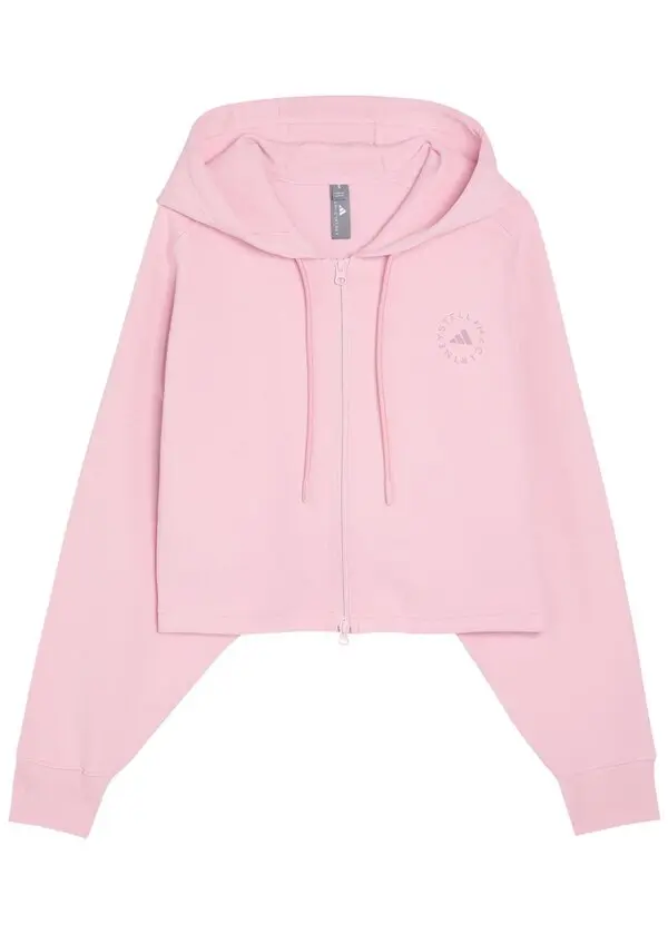 Stella McCartney Adidas X Logo Hooded Cropped Cotton-blend Sweatshirt - Pink
