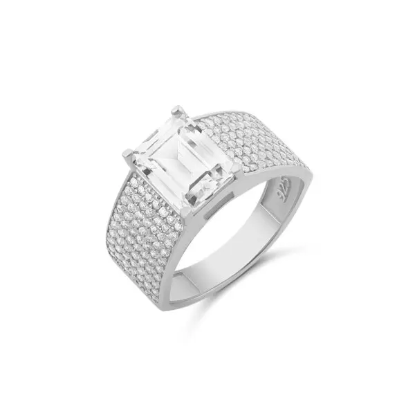 SHYMI Wide Pave Center Stone Band - Silver