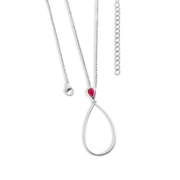 LUCY QUARTERMAINE Solid Sterling Long Petal Drop Necklace With Pear Cut Ruby - Silver